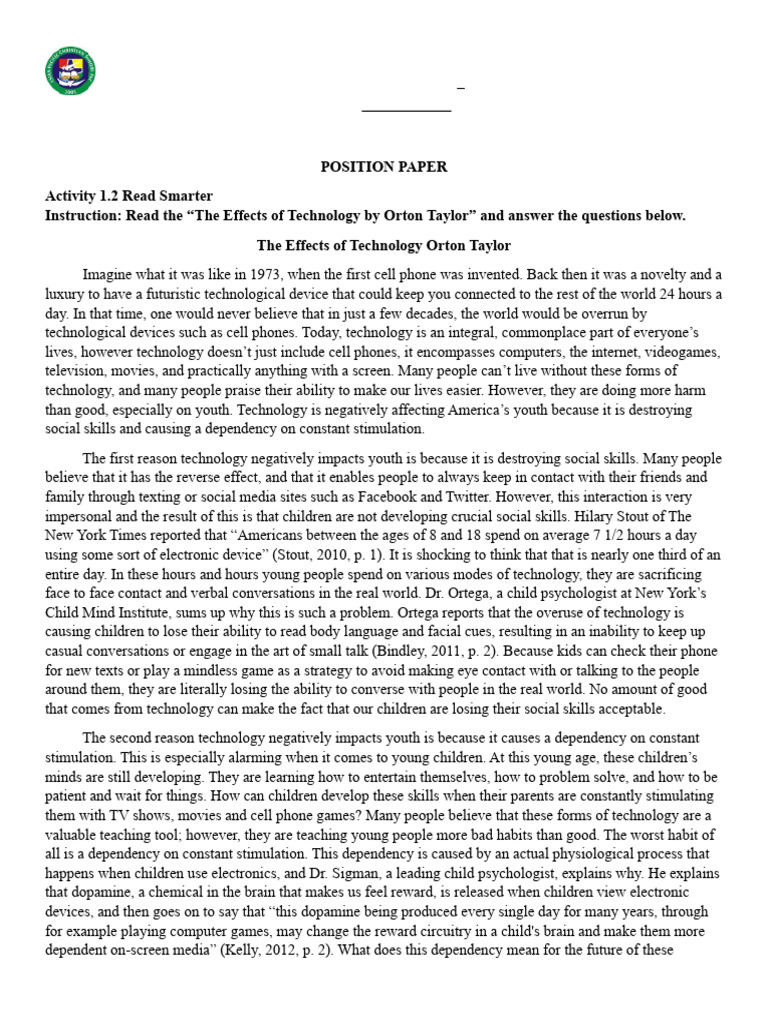 Position Paper-Technology | PDF | Human Communication | Cognition