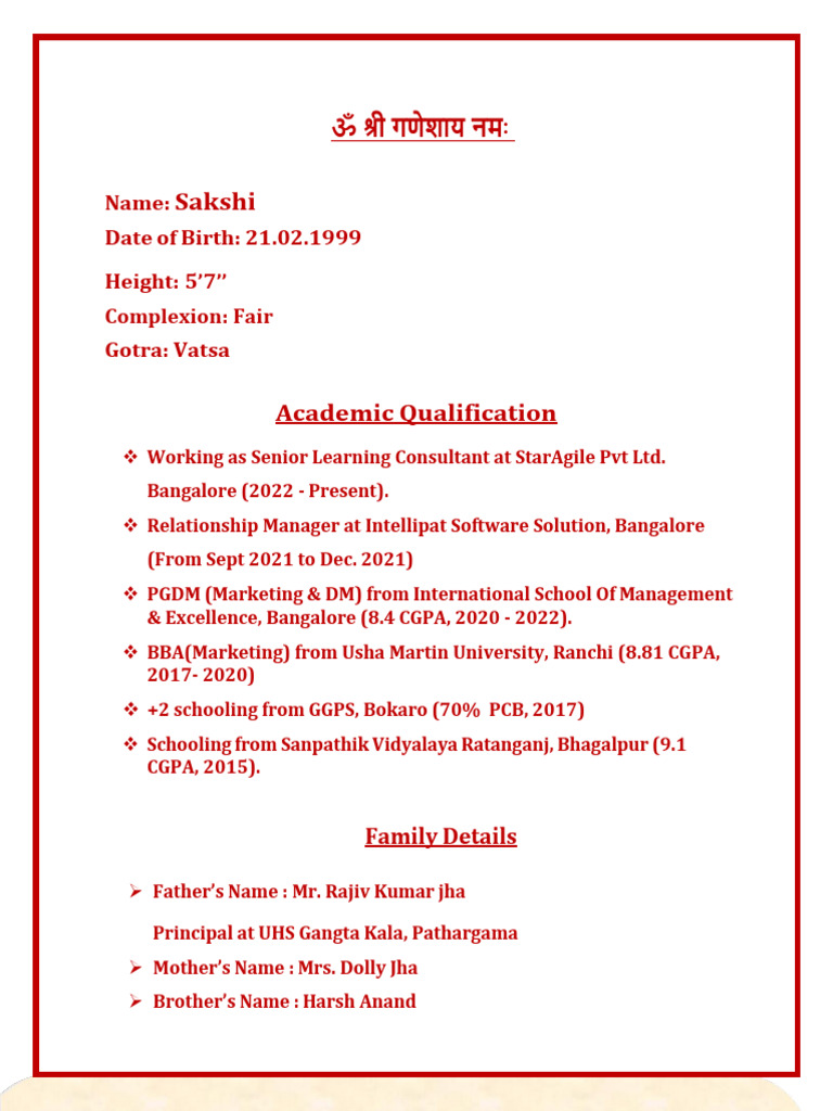 Biodata Sakshi | PDF | Religion & Spirituality