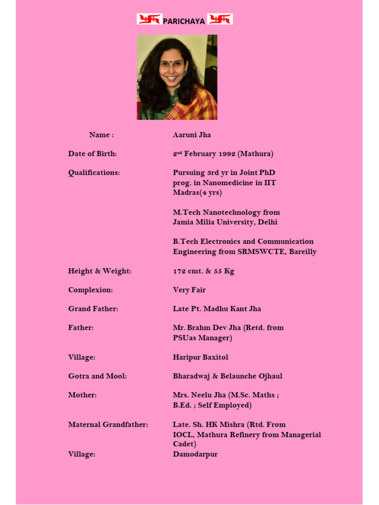 Aaruni Biodata PDF | PDF