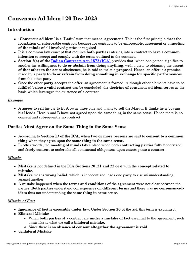 Consensus Ad Idem in Indian Contract Law | PDF | Private Law | Common Law