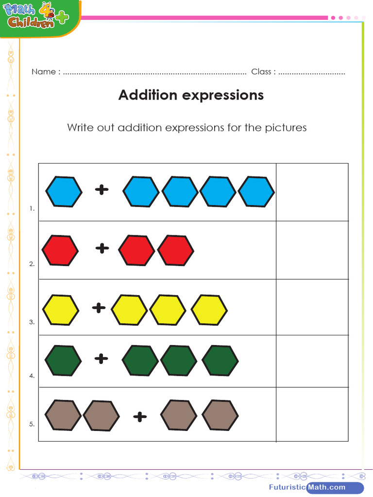 Addition Expressions Worksheet | PDF | Games & Activities
