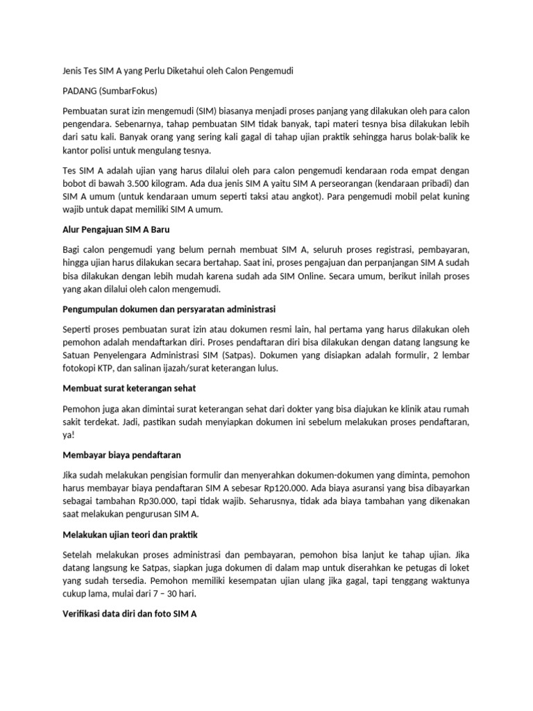 Panduan Lengkap Tes SIM A untuk Pengemudi | PDF | Karier & Perkembangan ...