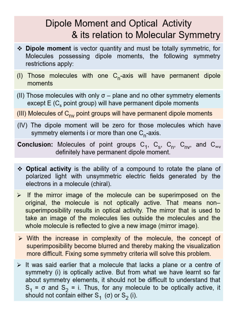 Optical Activity and Molecular Symmetry | PDF | Dipole | Geometry