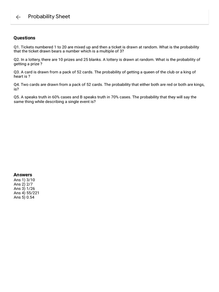 Probability Sheet | PDF