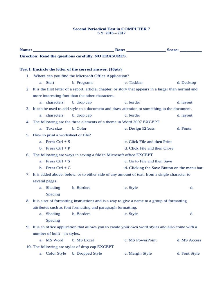 Second Periodical Test in Computer 7 | PDF | Page Layout | Typefaces