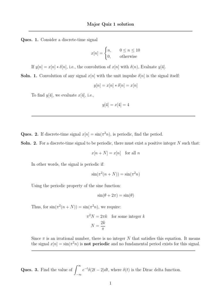 ELL 205 Major Quiz 1 Solution | PDF | Convolution | Applied Mathematics