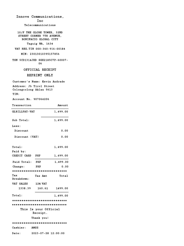 Official Receipt for Globe Telecom Payment | PDF | Finance & Money ...