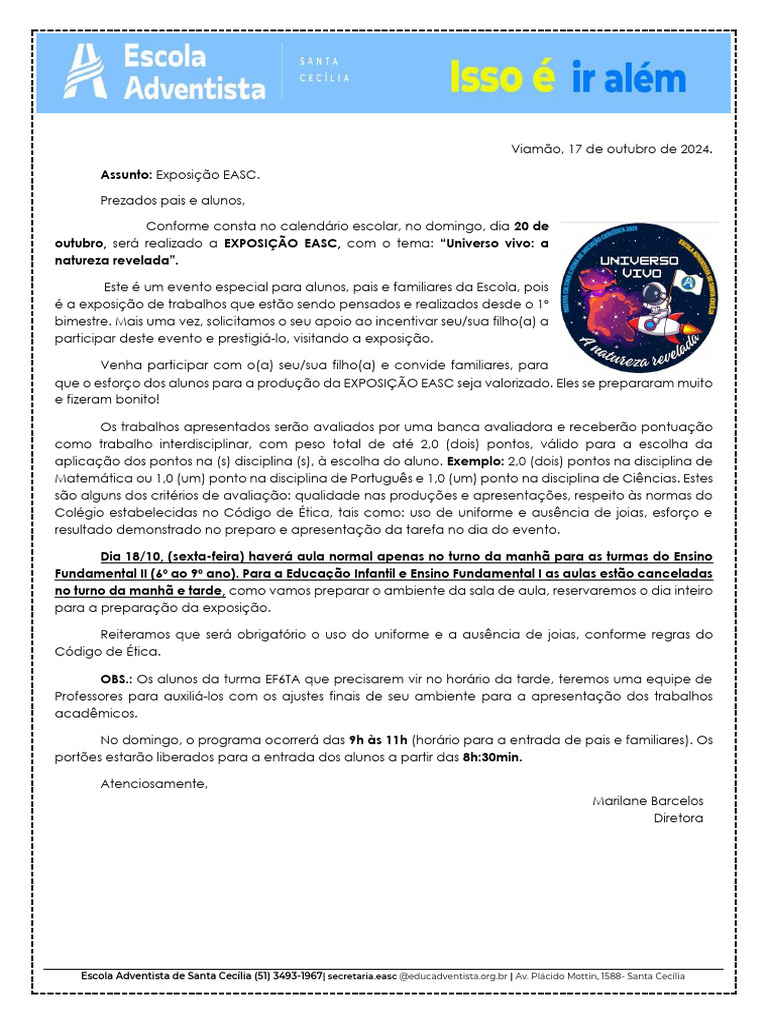 Comunicado Exposição Easc | PDF Comunicado Exposição Easc | PDF