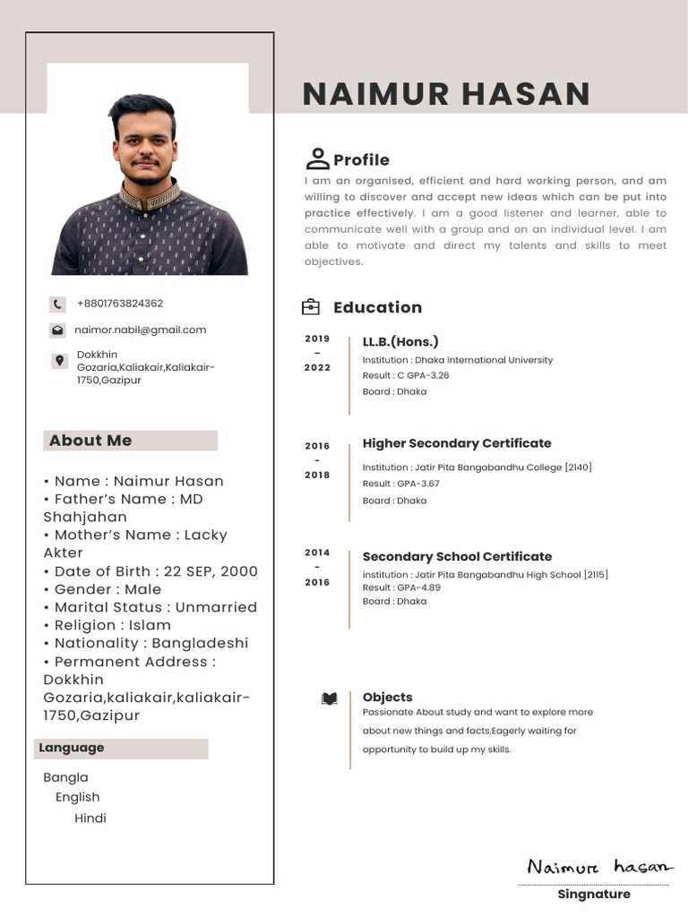 Resume of Naimur Hasan | PDF