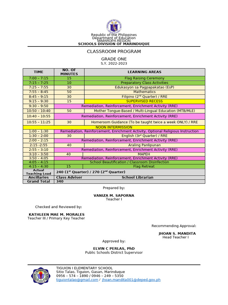 Classroom Program-Grade 1 | PDF | Teaching | Behavior Modification