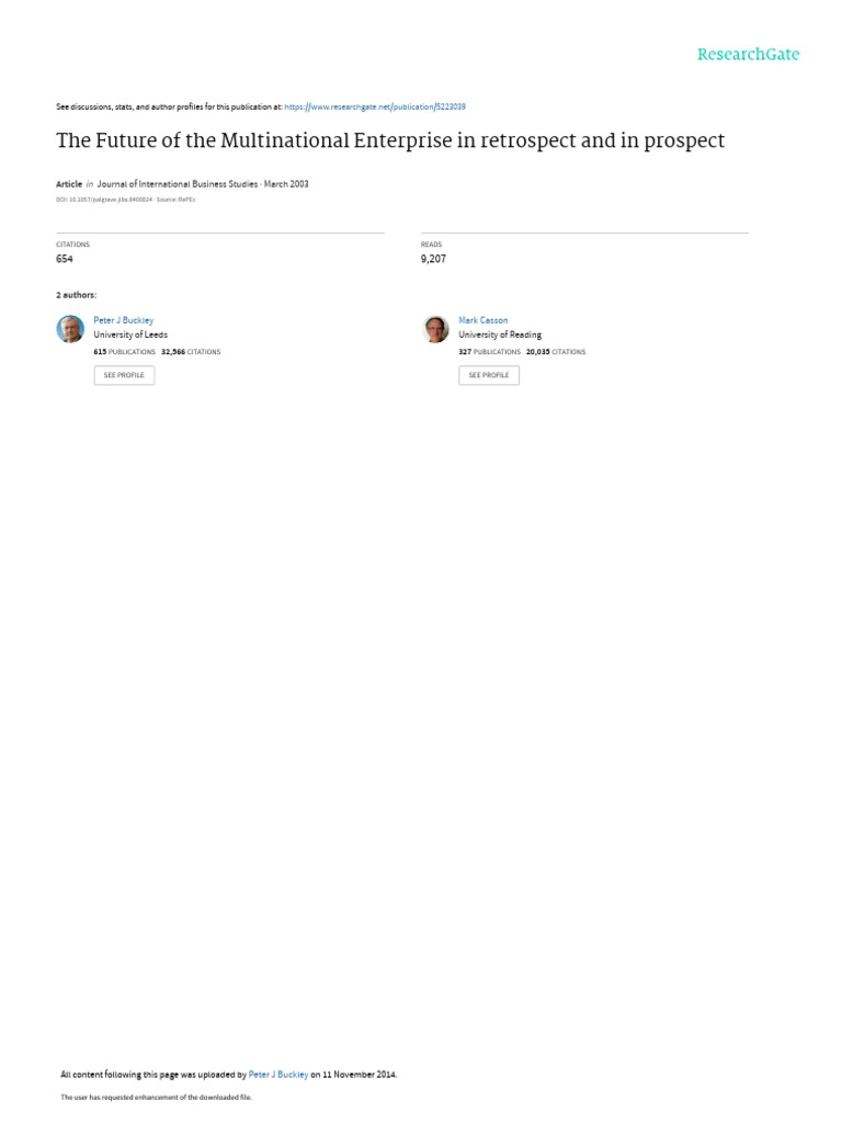The Future of The Multinational Enterprise in Retrospect and in Prospect | PDF | Multinational ...