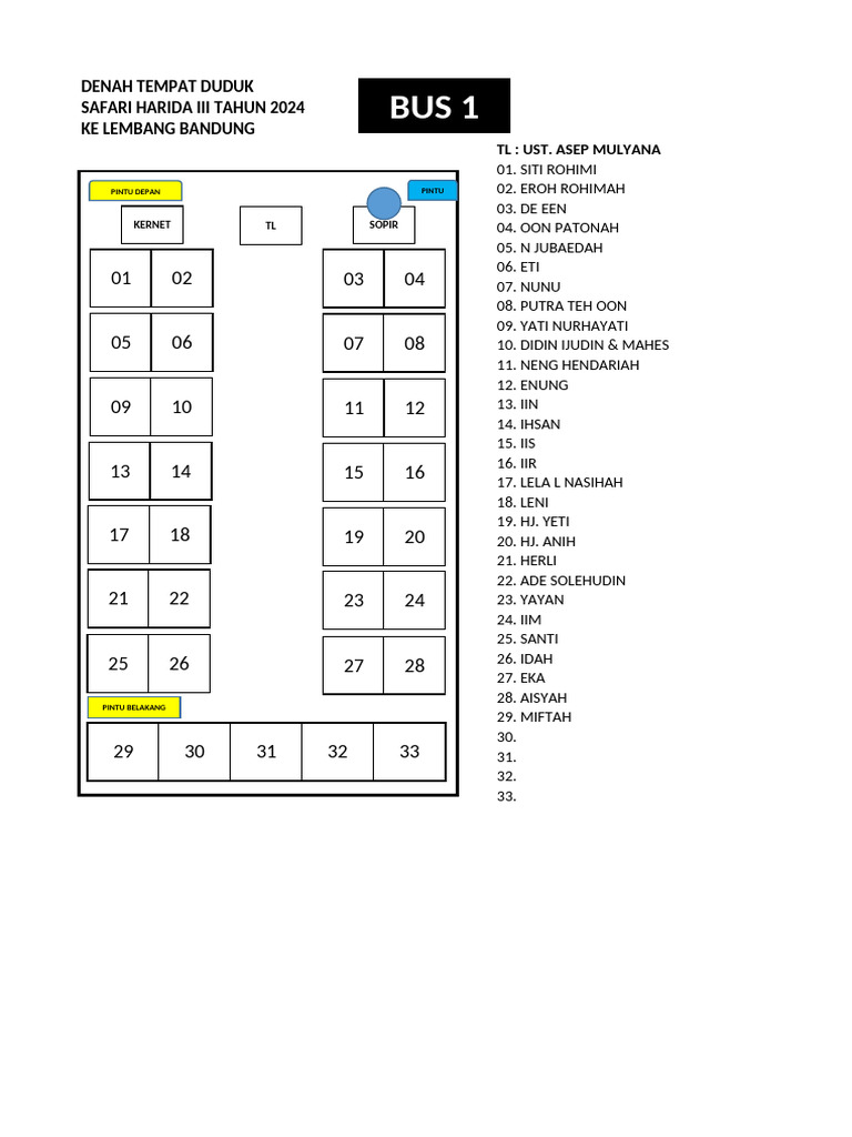 Denah Bus 1 Safari Harida 2024 | PDF