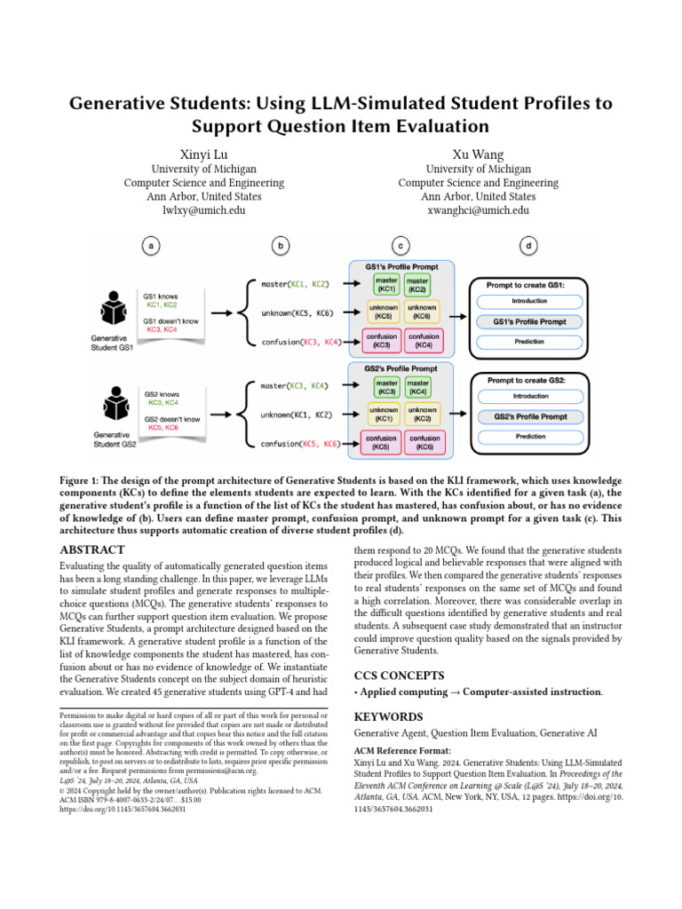 Generative Students Using LLM-Simulated Student Profiles | PDF | Usability | Multiple Choice