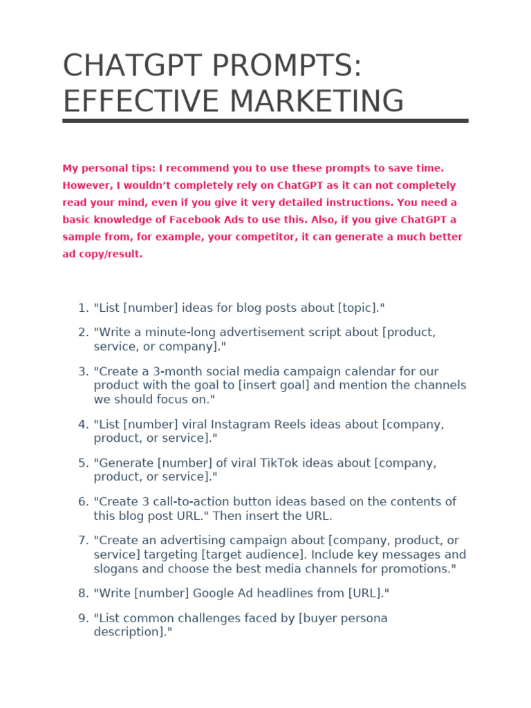ChatGPT Marketing Prompts Guide | PDF | Advertising | Target Audience