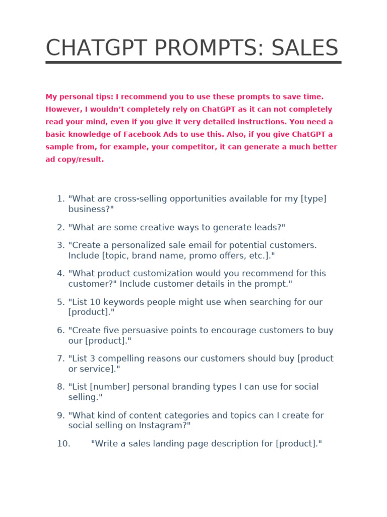 The Ultimate ChatGPT Prompts Toolkit For Effective Sales | PDF | Career ...