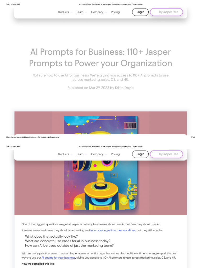 110+ Jasper AI Prompts for Business | PDF | Target Audience | Marketing