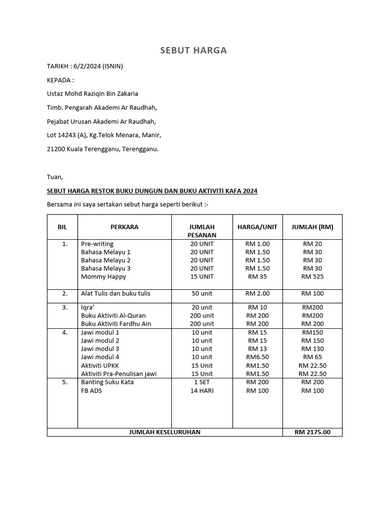 Sebut Harga Alatan Dungun | PDF