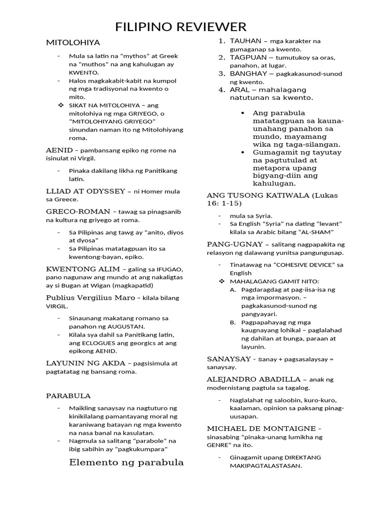FILIPINO REVIEWER | PDF