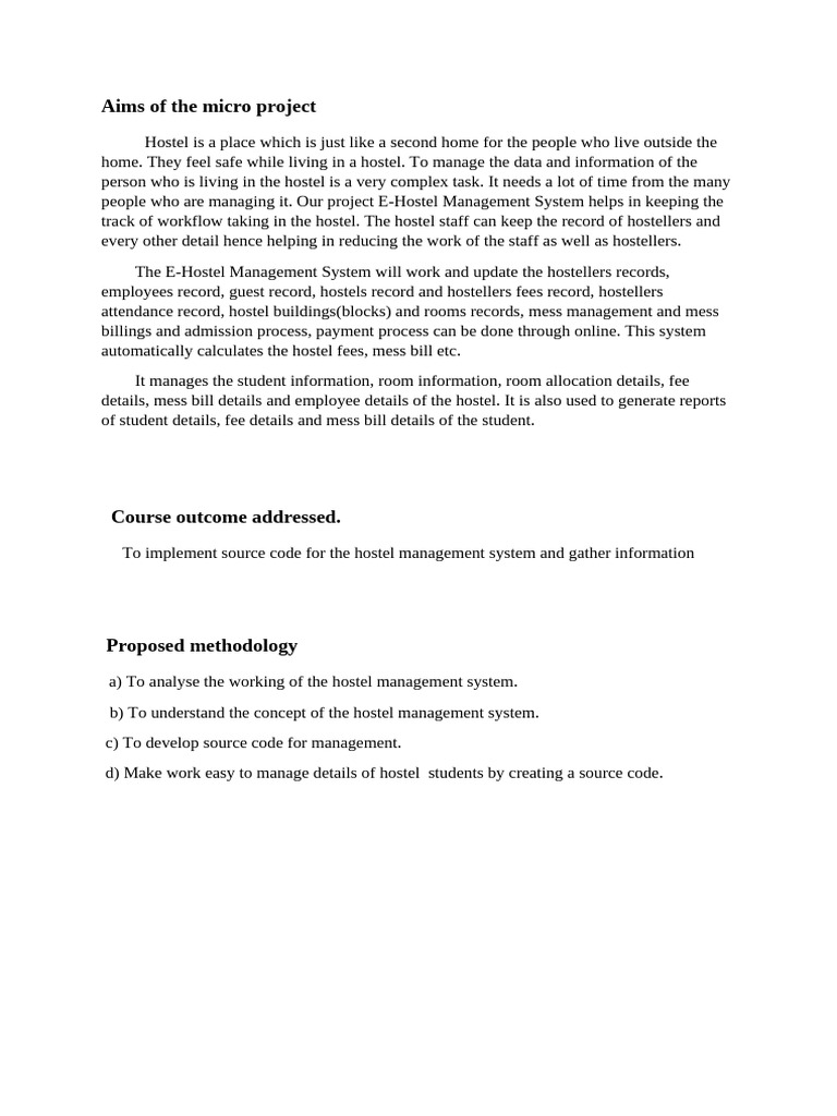 OOP Report On Hostel Management System 313305 First Micro Project Msbte Store | PDF | Object ...