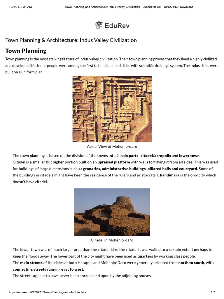 Town Planning and Architecture - Indus Valley Civilization - Lucent For ...