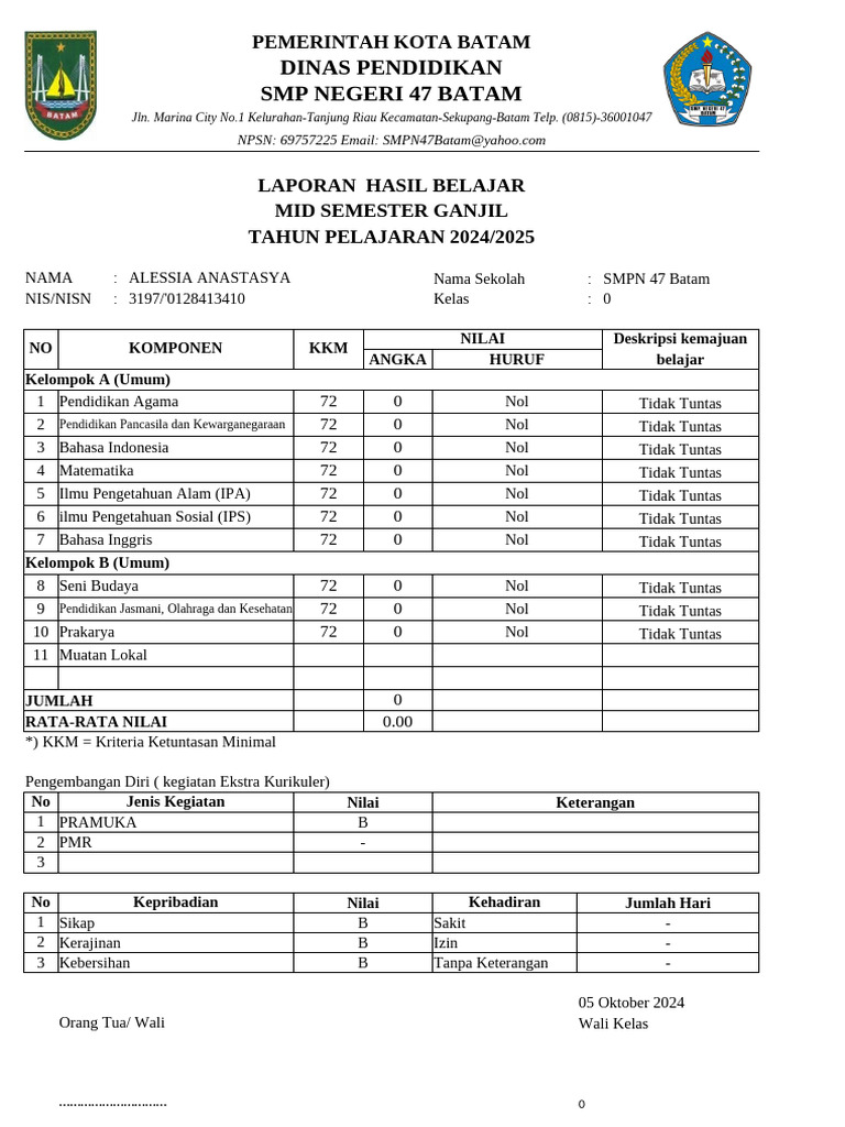 Format Rapor Uts Ganjil 2024-2025 | PDF