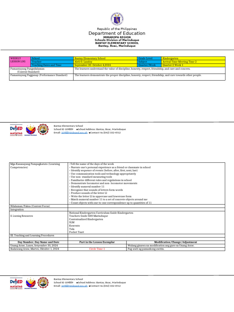 QUARTER-2-WEEK-1-MATATAG-DLL | PDF | Learning | Behavior Modification
