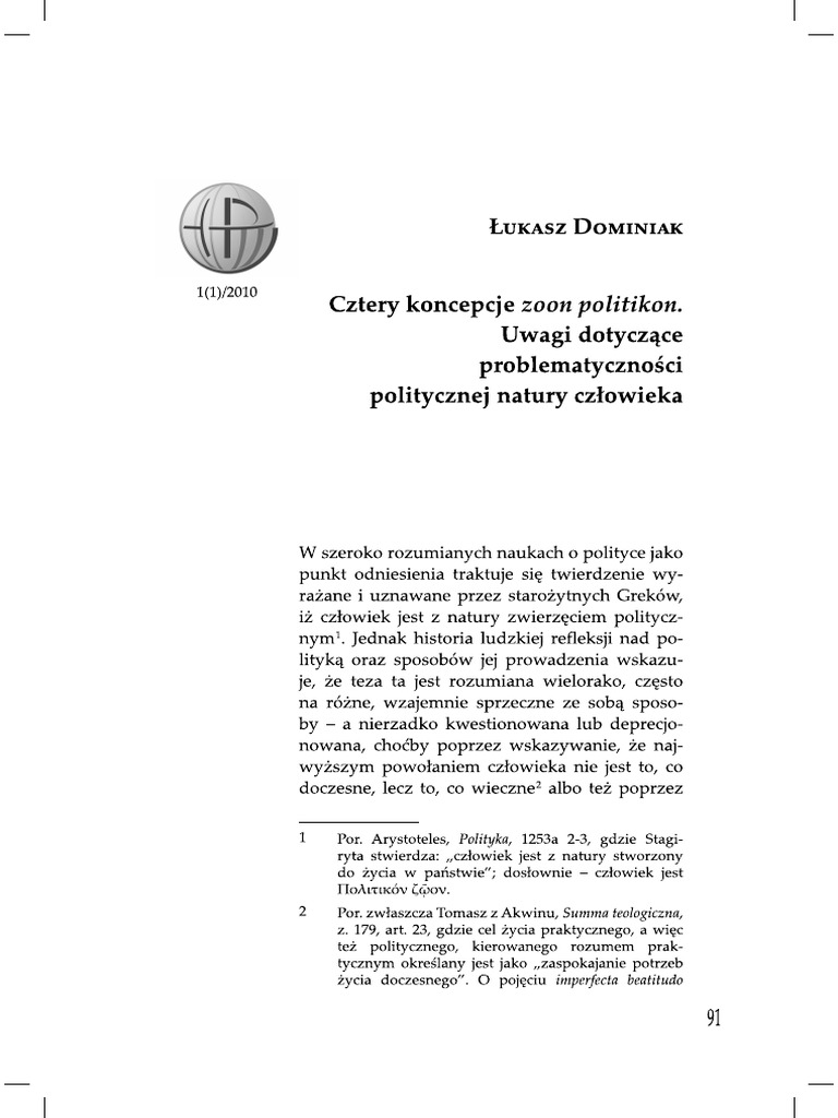 Cztery Koncepcje Zoon Politikon | PDF