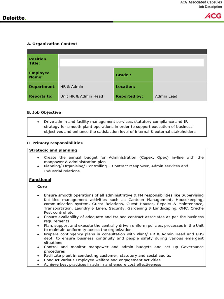 ACG JD_HR | PDF | Human Resources | Economies