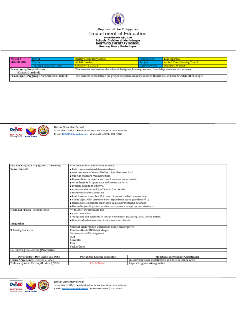 Quarter 2 Week 2 Matatag DLL | PDF | Learning | Behavior Modification