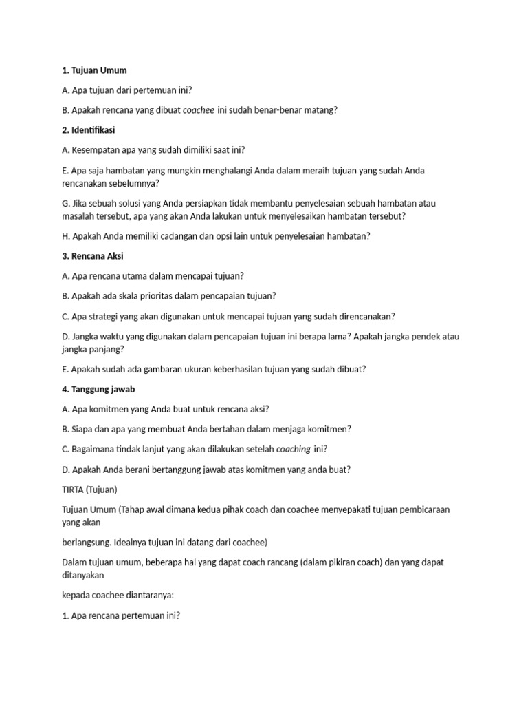 Alur Tirta dalam Coaching Tujuan | PDF | Karier & Perkembangan ...