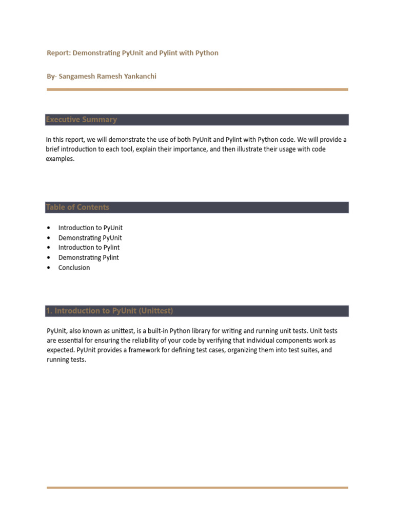 Report of PyUnit and Pylint | PDF | Business | Computers