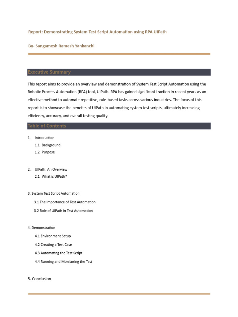 Report of System test script Automation using RPA UIPath | PDF ...