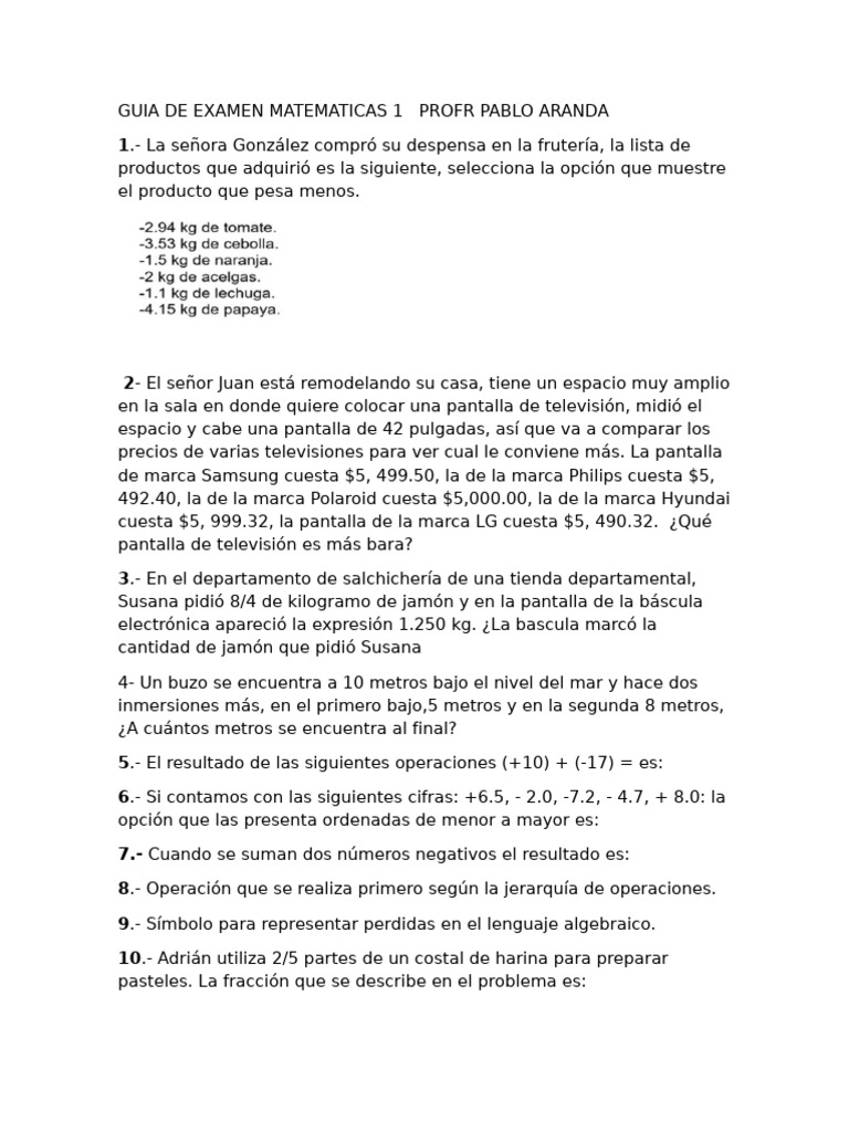 Guia de Exa Mate 1 2024-2025 | PDF