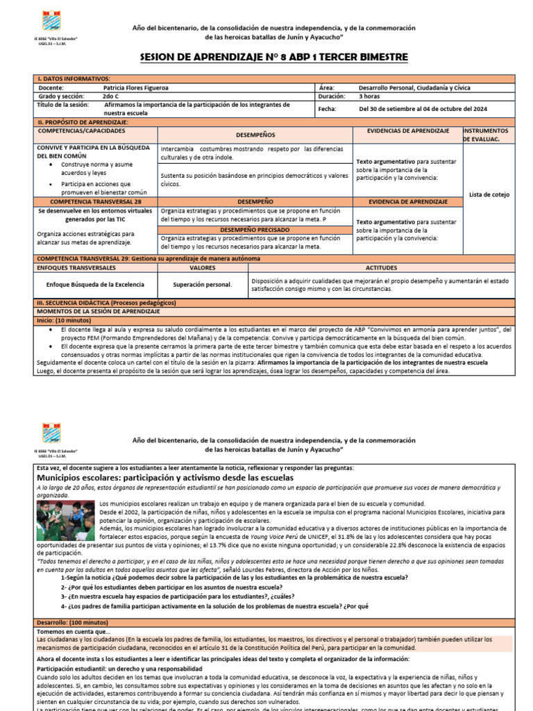 Sesion 8 - Abp 1 - 3er Bimest - 2do | PDF | Escuelas | Ciudadanía