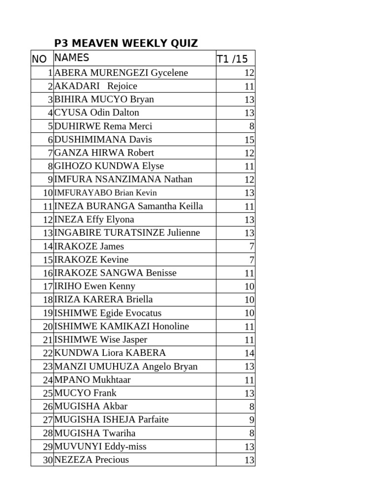 p3 Kiny Weekly Quiz.1 | PDF