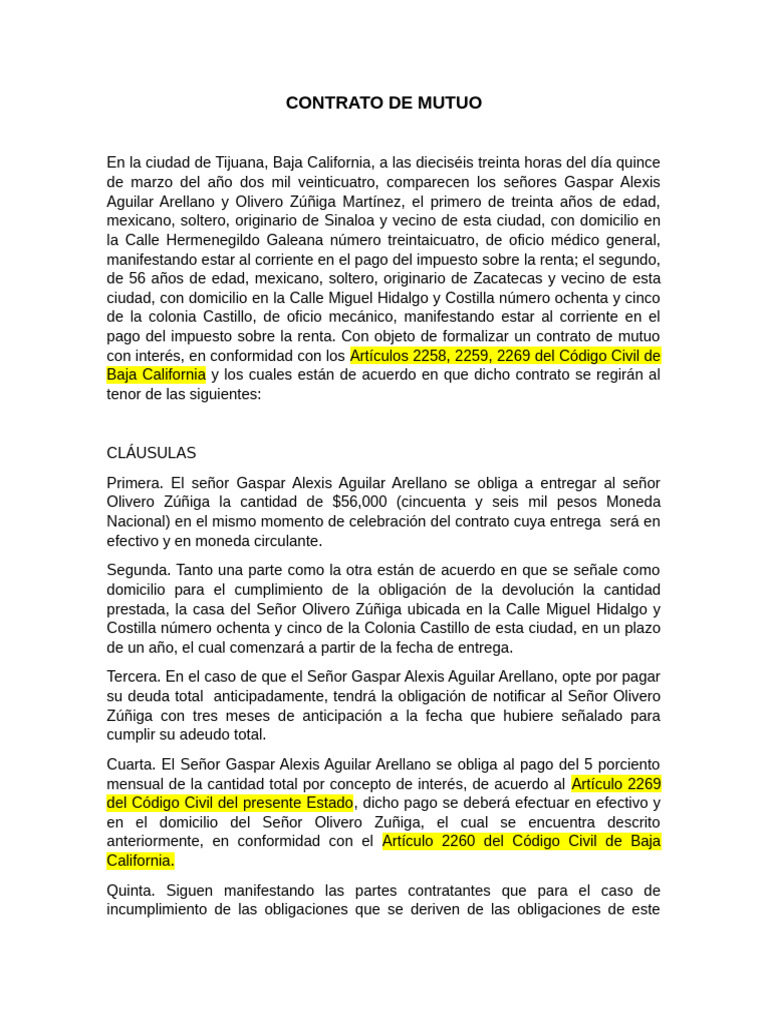 Contrato de Mutuo | PDF