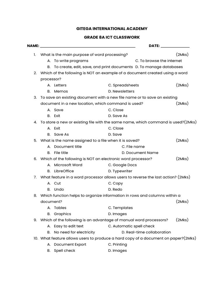 GRADE 8A CLASSWORK | PDF