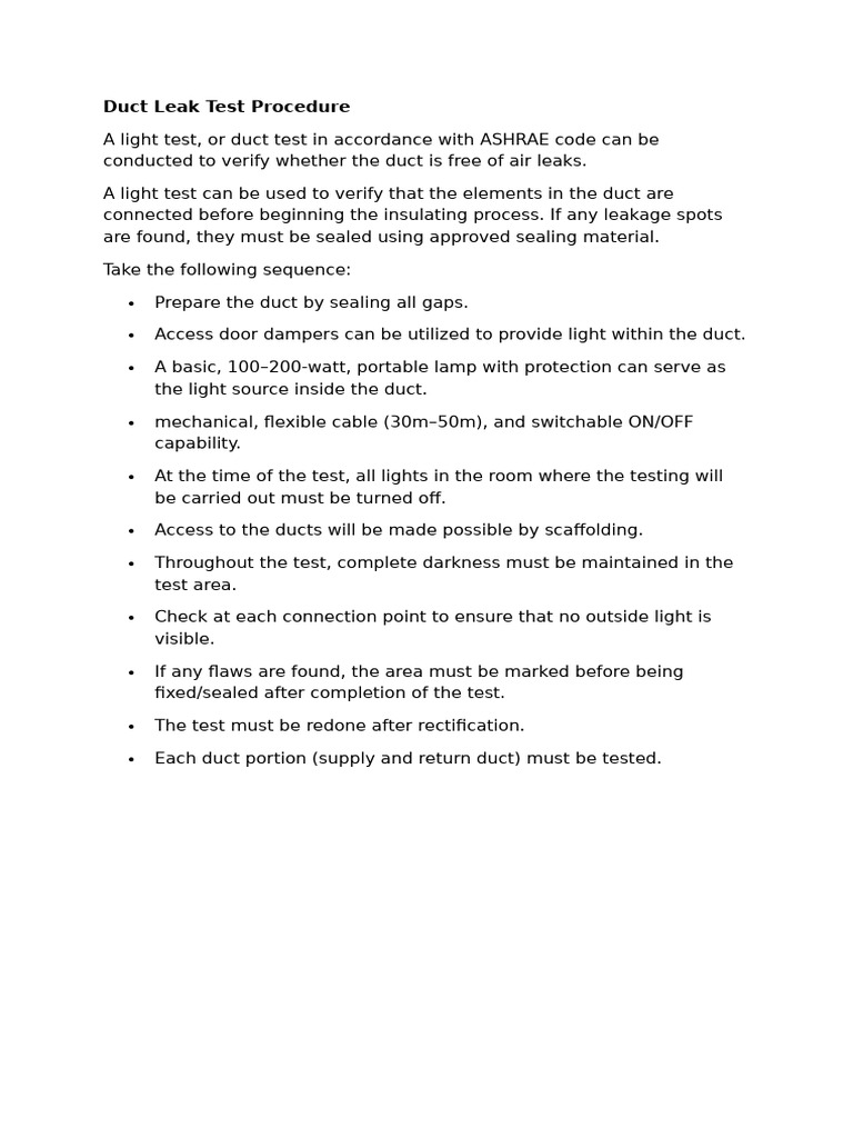 Duct Leak Test Procedure Pdf