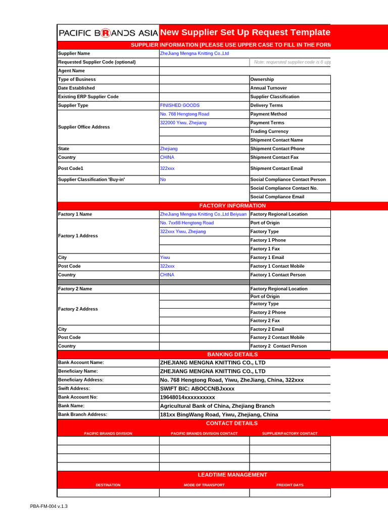 New Supplier Set Up Request Template | PDF