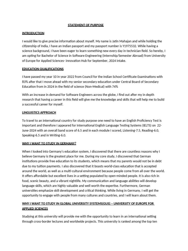 SOP of Jatin for UE | PDF | Computer Programming | University