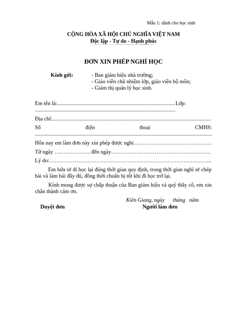 Don Xin Phep Nghi Hoc | PDF