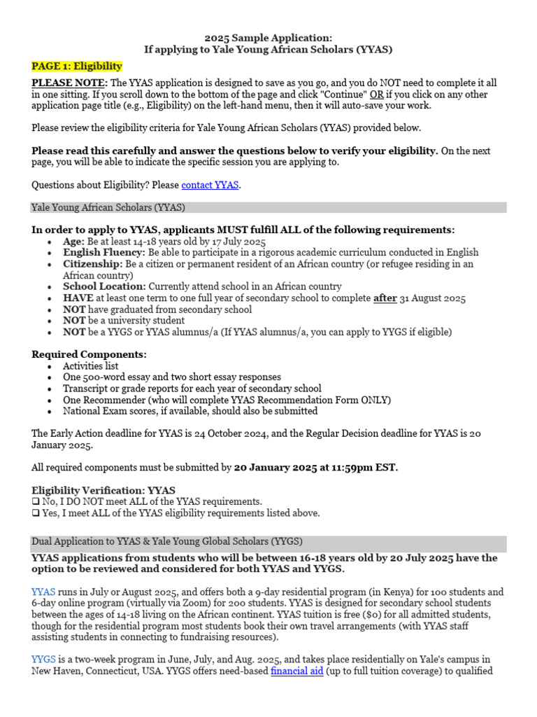 2025 Yyas Application - Sample | PDF | United States Dollar | Student ...