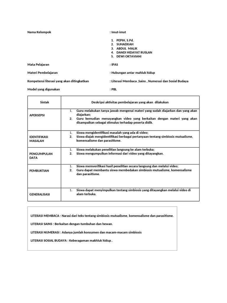 Contoh Lk Model Pembelajaran | PDF