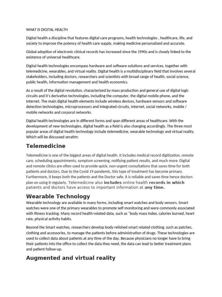 Digital health | PDF | Wearable Technology | Health Sciences
