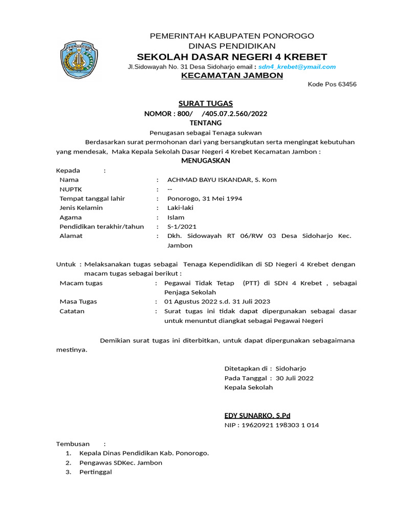 Contoh SK PTT 2022 | PDF