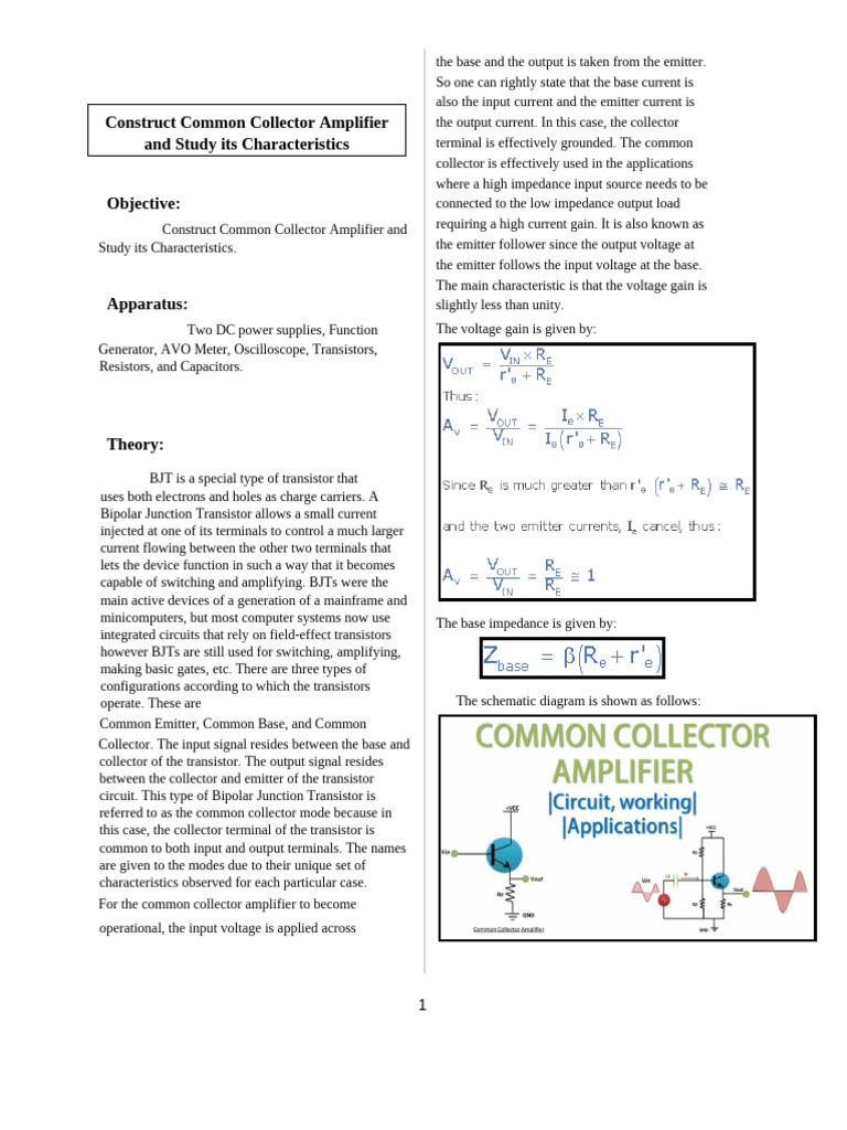 Common Collector Amplifier Setup Guide | PDF | Bipolar Junction ...