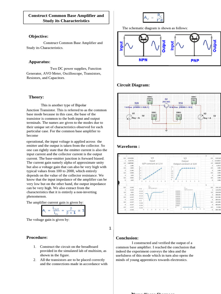 Construct Common Base Amplifier | PDF | Amplifier | Bipolar Junction ...