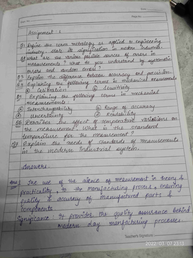Metrology Assignment 1 Pdf