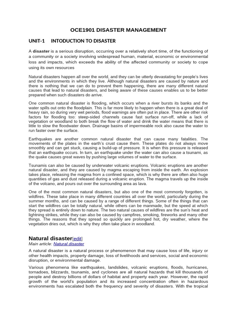 Oce1901 Disaster Management-Unit-1 Notes | PDF | Tropical Cyclones ...