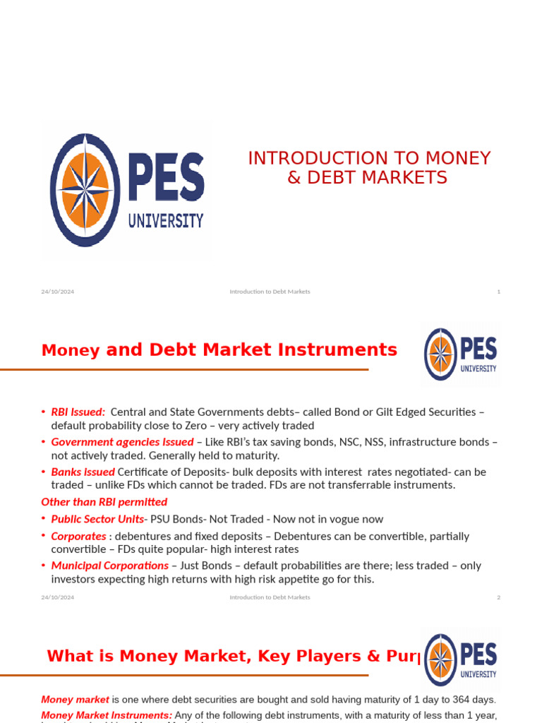 Overview of Debt Market Instruments | PDF | Interest Rates | Bonds ...